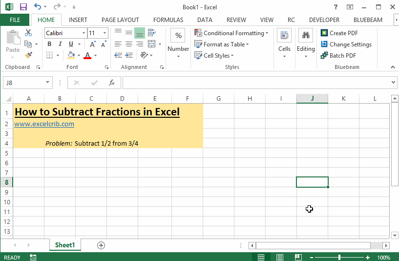 How To Subtract Fractions In Excel