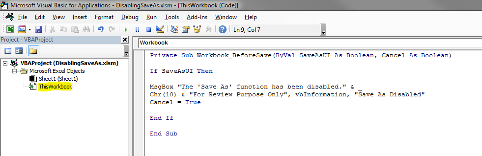 Disable Save As in Excel Disable Save As in Excel
